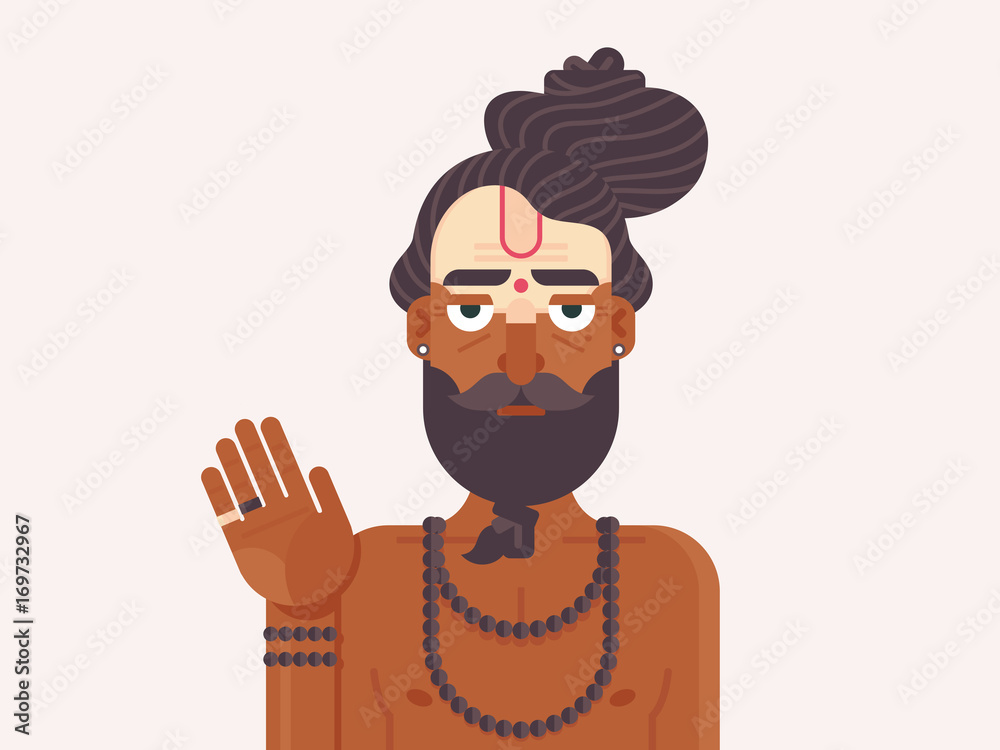 Indian Sadhu Monk. Cartoon character of an Holy Sadhu man with ...