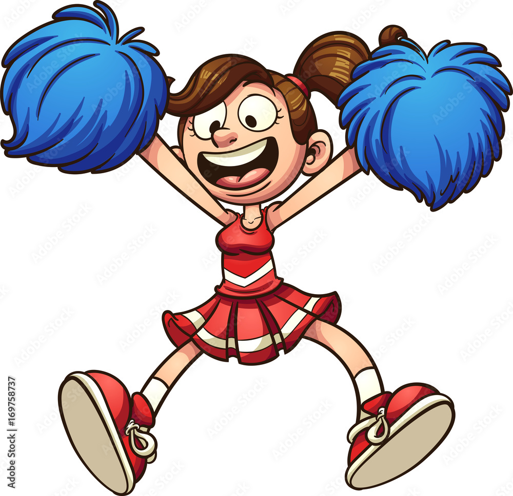 Happy cartoon cheerleader. Vector clip art illustration with simple ...