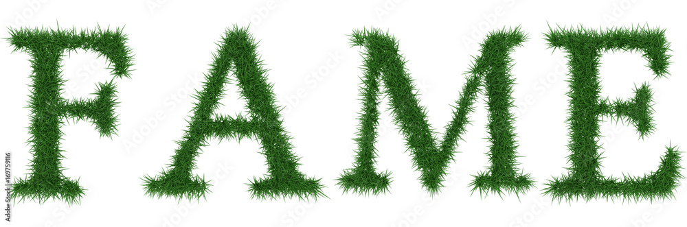 Fame - 3D rendering fresh Grass letters isolated on whhite background ...