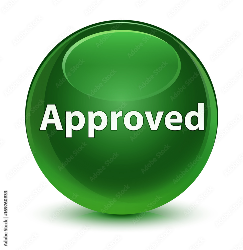 Approved glassy soft green round button Stock Illustration | Adobe Stock