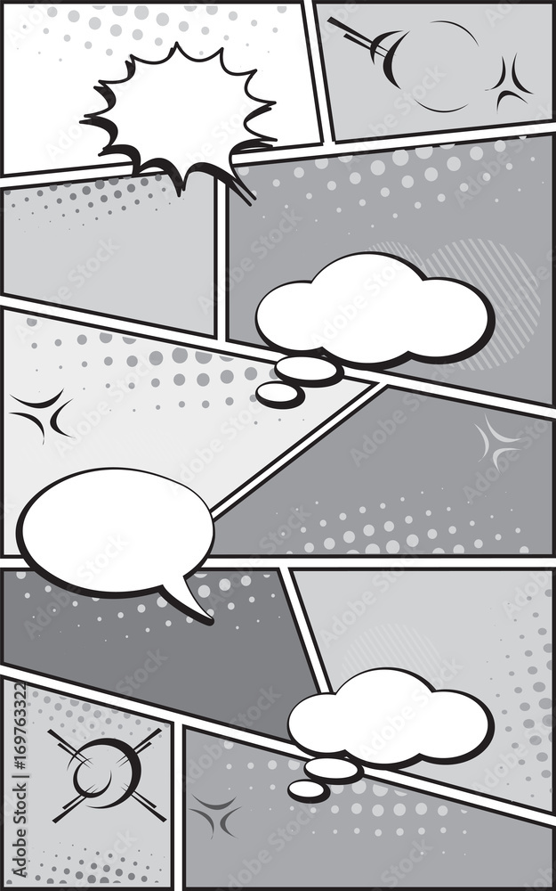 Vector of a typical comic book page with various speech channel , page ...