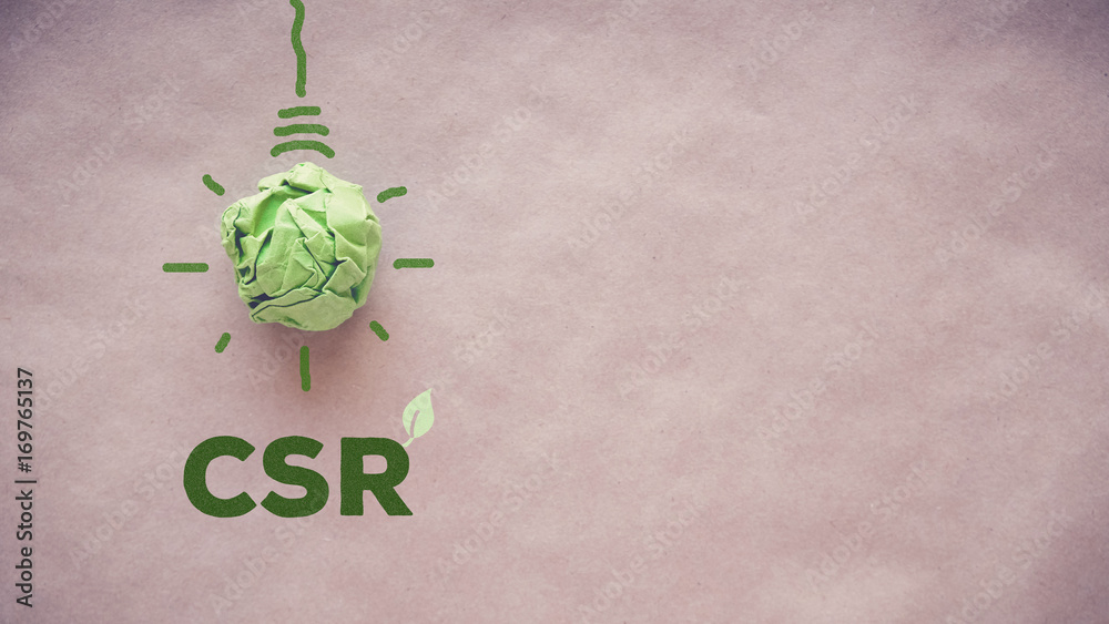 Green paper light bulb with CSR, Corporate social responsibility Stock ...