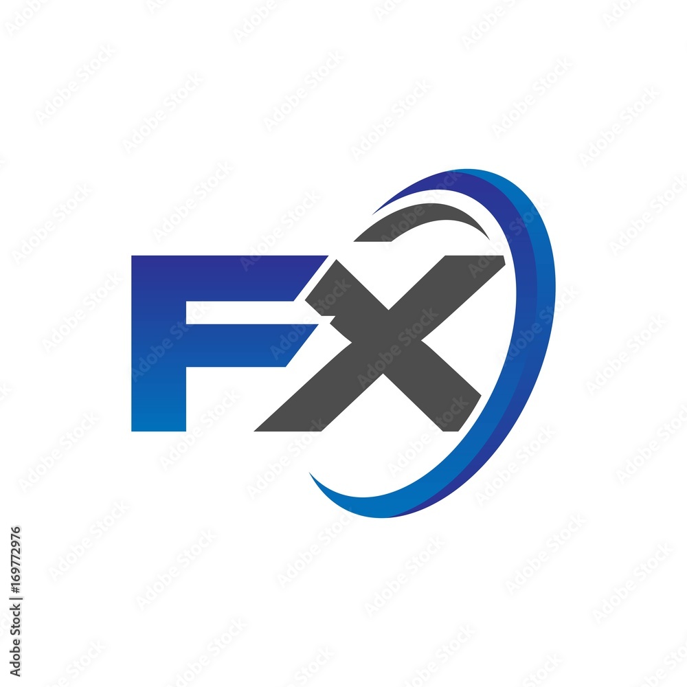 vector initial logo letters fx with circle swoosh blue gray Stock ...