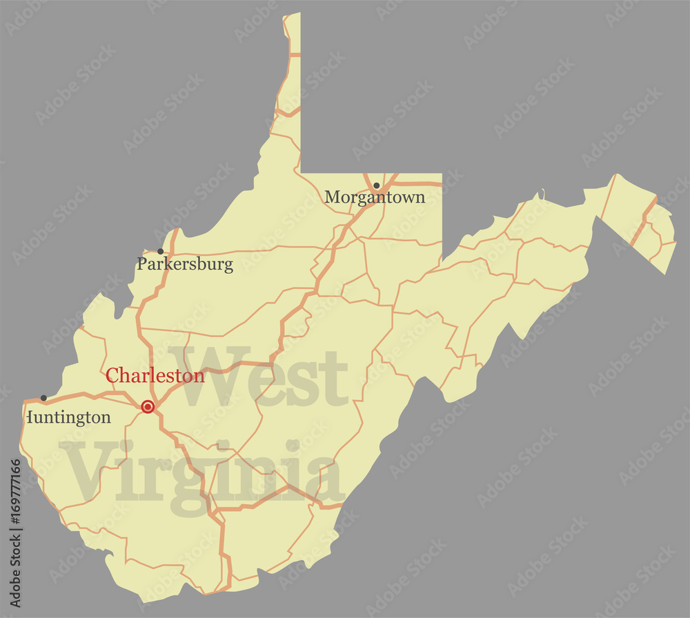West Virginia vector accurate high detailed State Map with Community ...