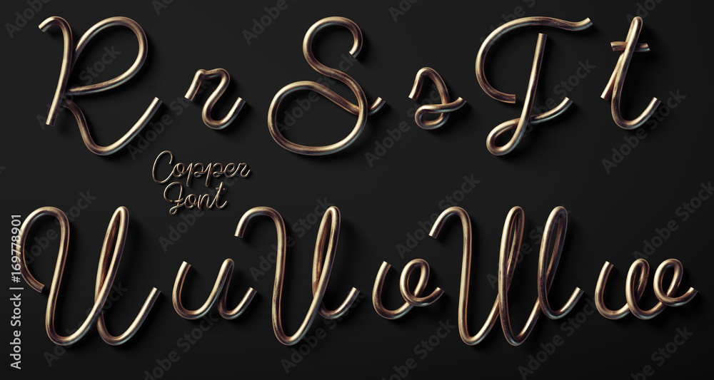 3d render of copper font with letters made of metal wire Stock ...