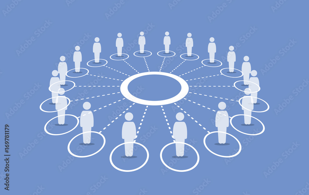 People standing around a circle connecting with each others. Vector ...