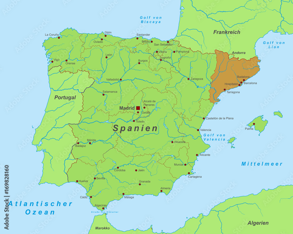 Spanien - Katalonien (Landkarte in Grün) Stock-Vektorgrafik | Adobe Stock