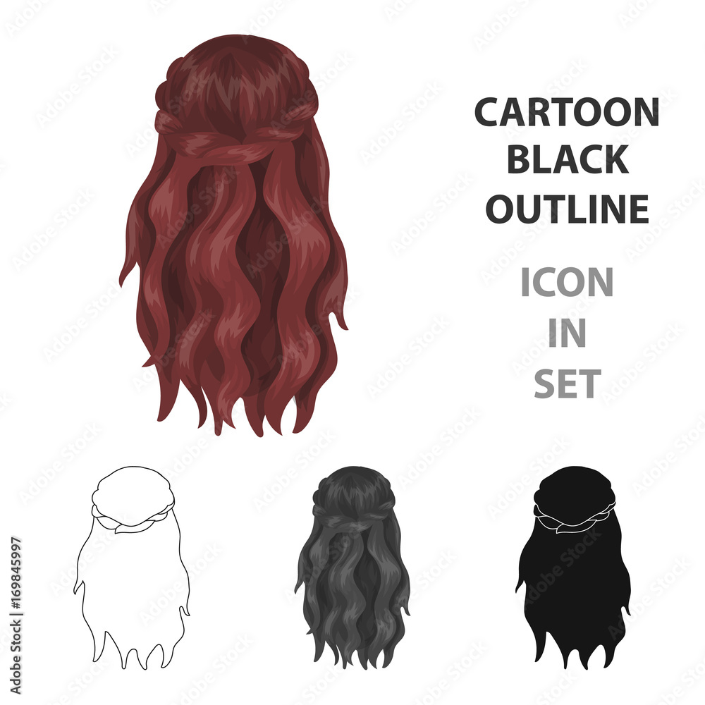 Dark, loose hair behind.Back hairstyle single icon in cartoon style ...