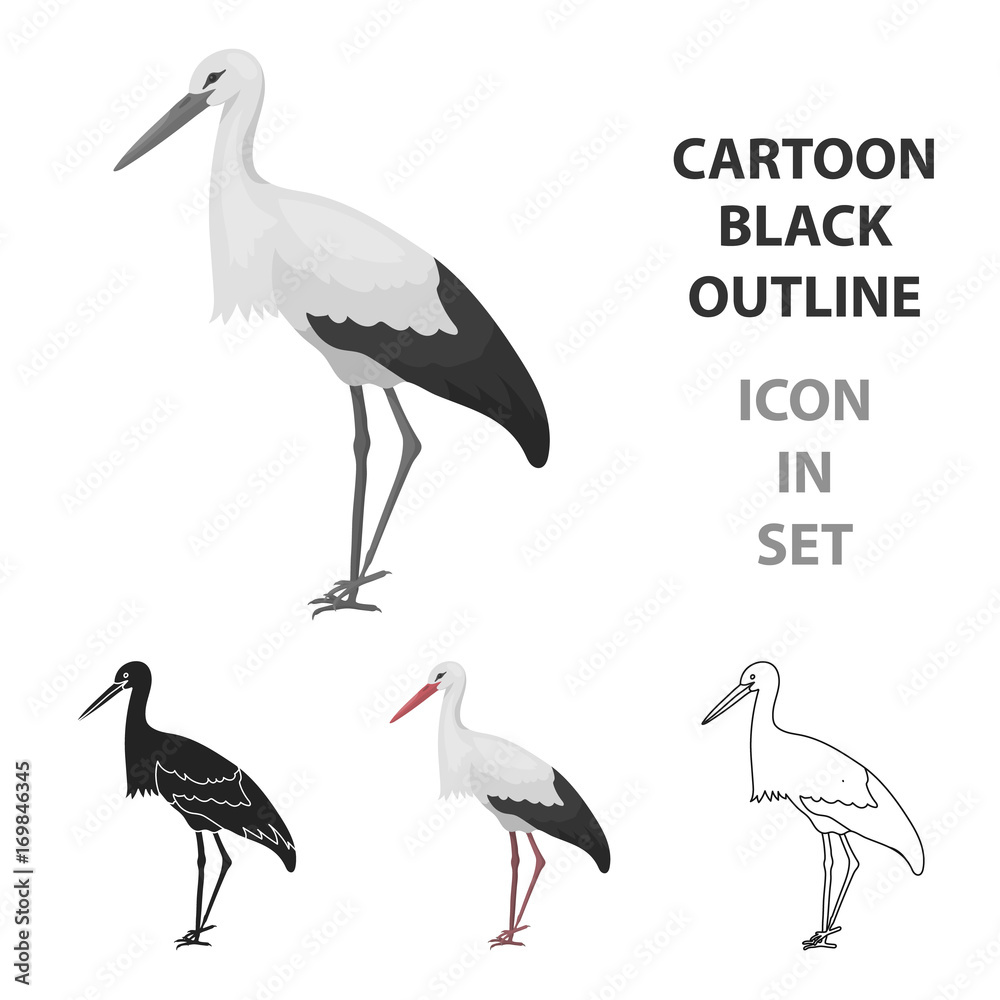 Stork icon in cartoon style isolated on white background. Bird symbol ...