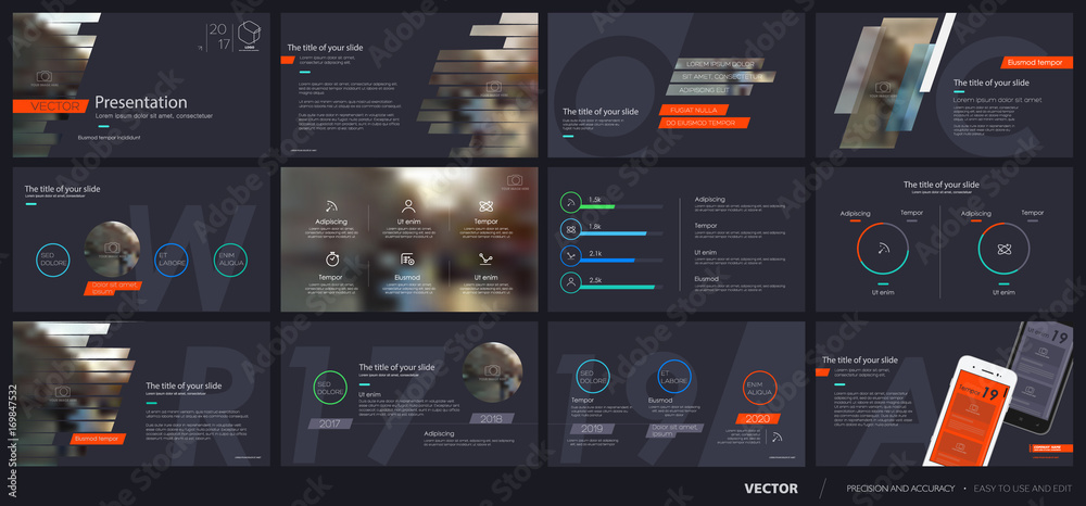 Presentation templates elements on a black background. Vector ...