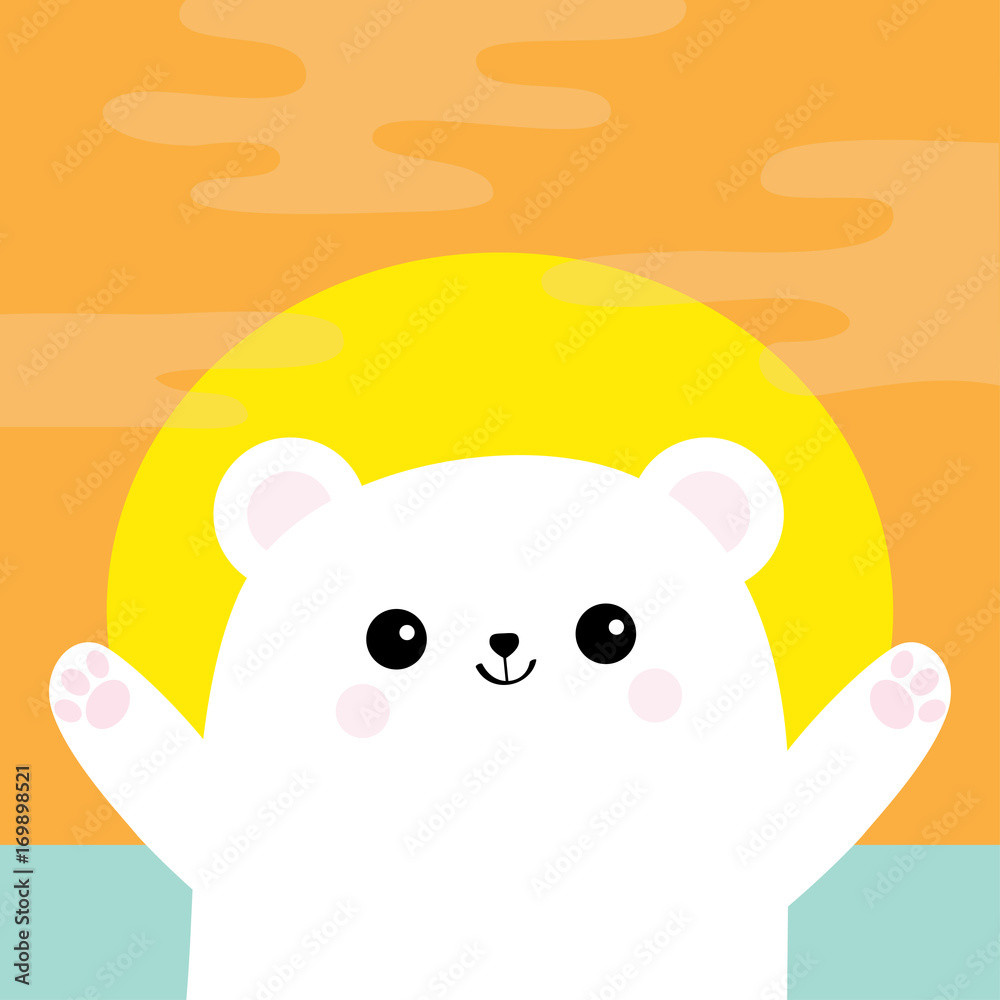 Polar white small little bear cub. Reaching for a hug. Cute cartoon ...
