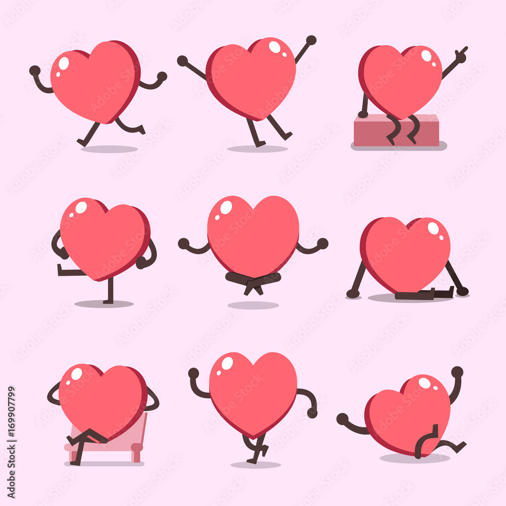 Cartoon heart character poses set Stock Vector | Adobe Stock