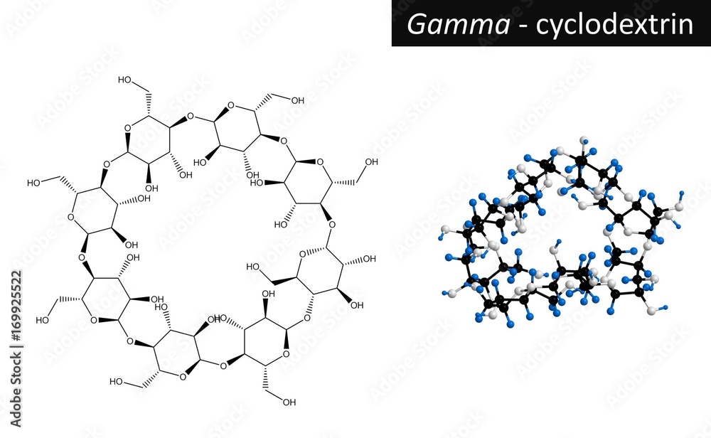 Molecular structure of gamma cyclodextrin, 3d rendering Stock ...