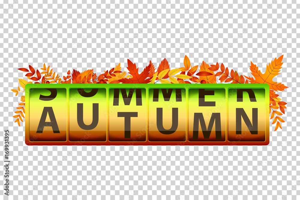 Vector realistic isolated slot counter of autumn with red, yellow and ...