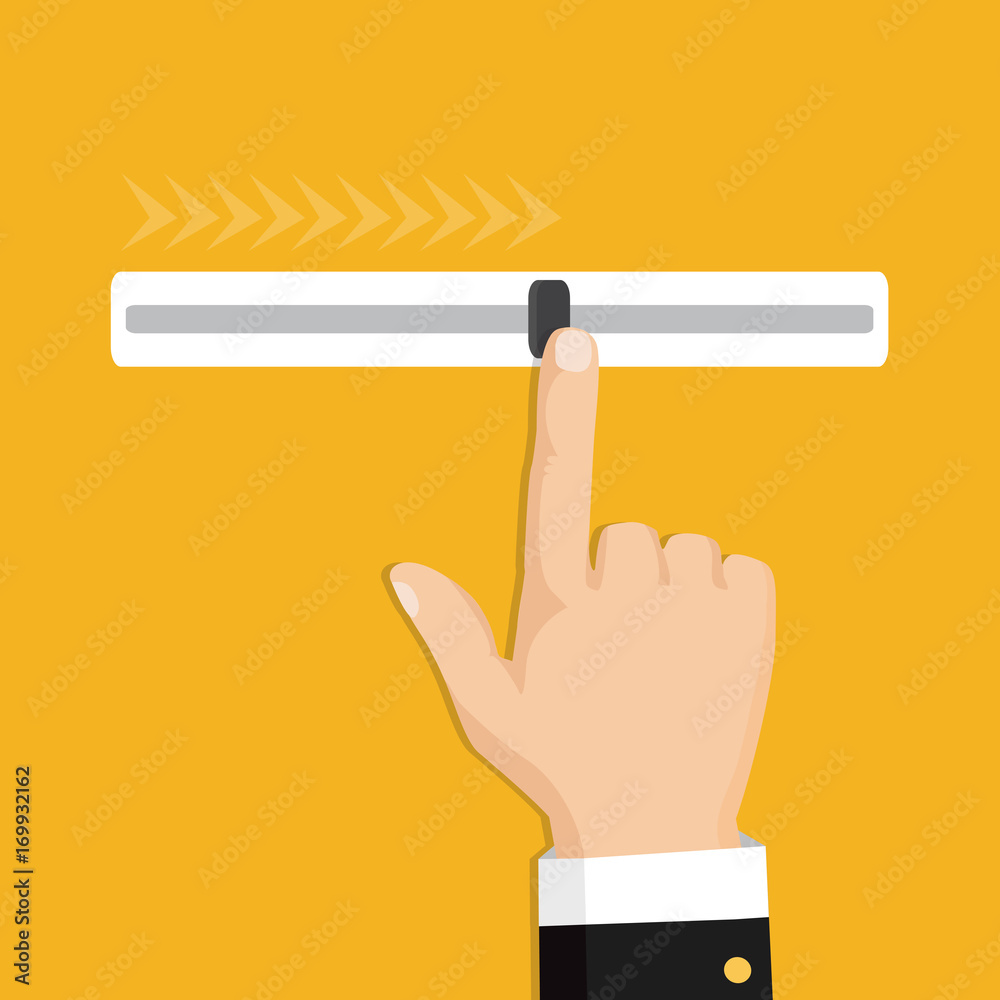 Vector isolated illustration, flat desig. Finger sliding the slider ...