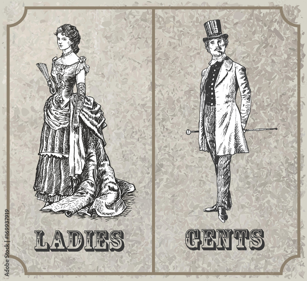 Victorian lady and gentleman. Toilet Sign, vector format. Vintage ...