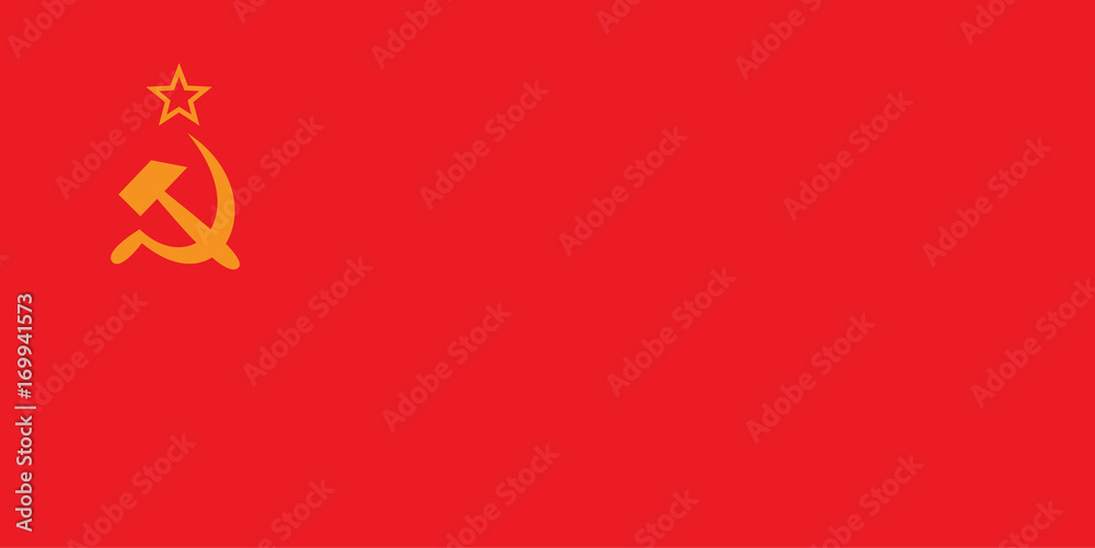 Flag of the Soviet Union. Golden hammer and sickle and the red banner ...