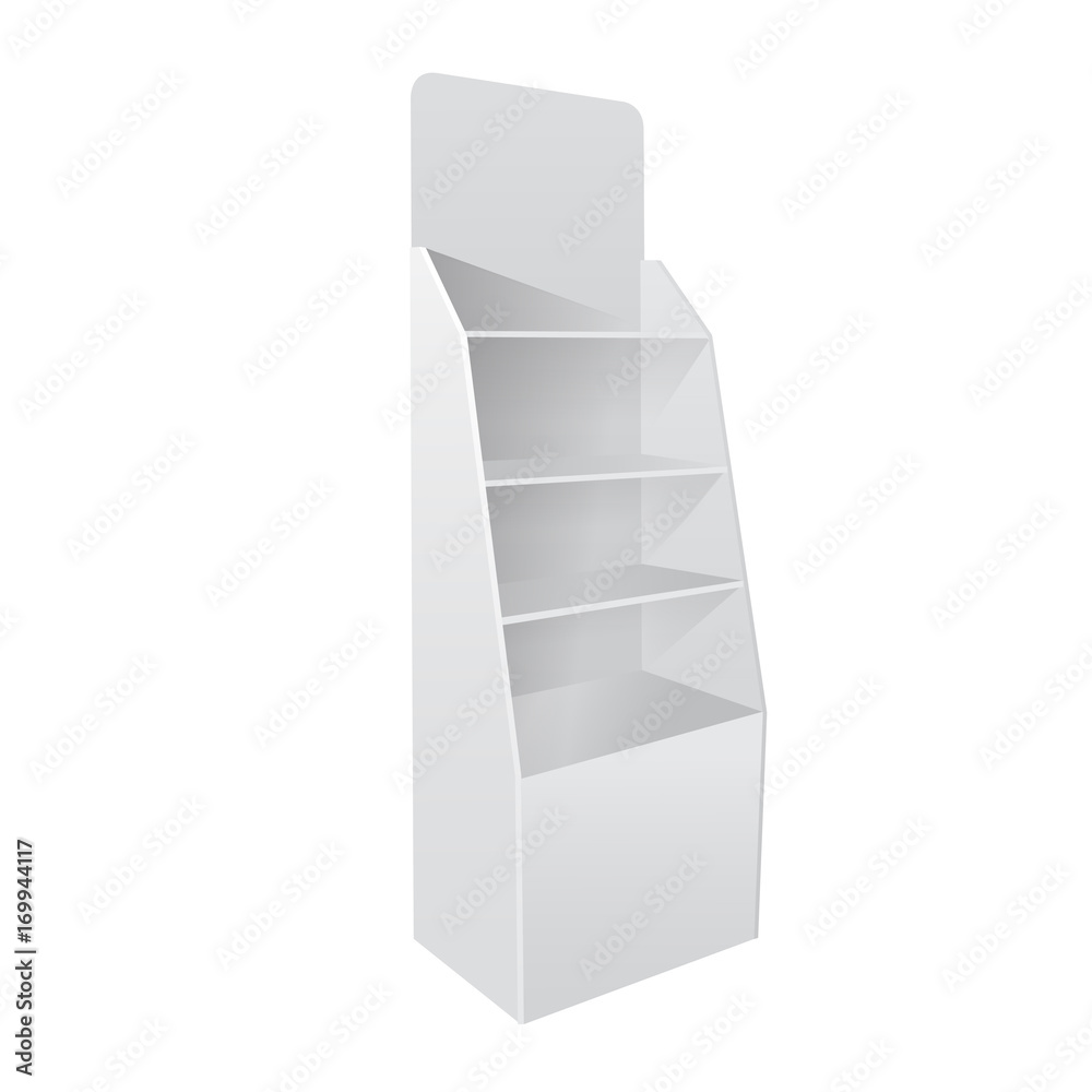 Blank empty showcase display with retail shelves. Product Advertising ...