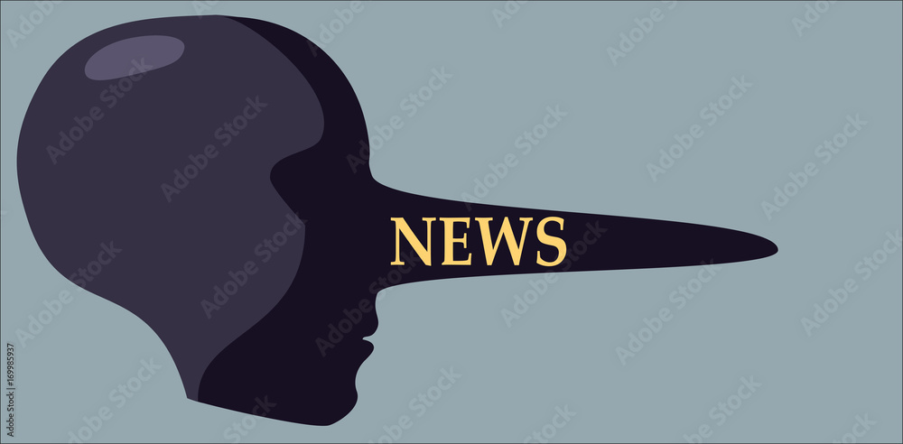 Fake news. Person with a long liar nose representing false media ...