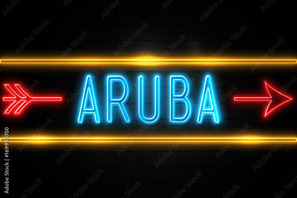 Aruba - fluorescent Neon Sign on brickwall Front view Stock ...