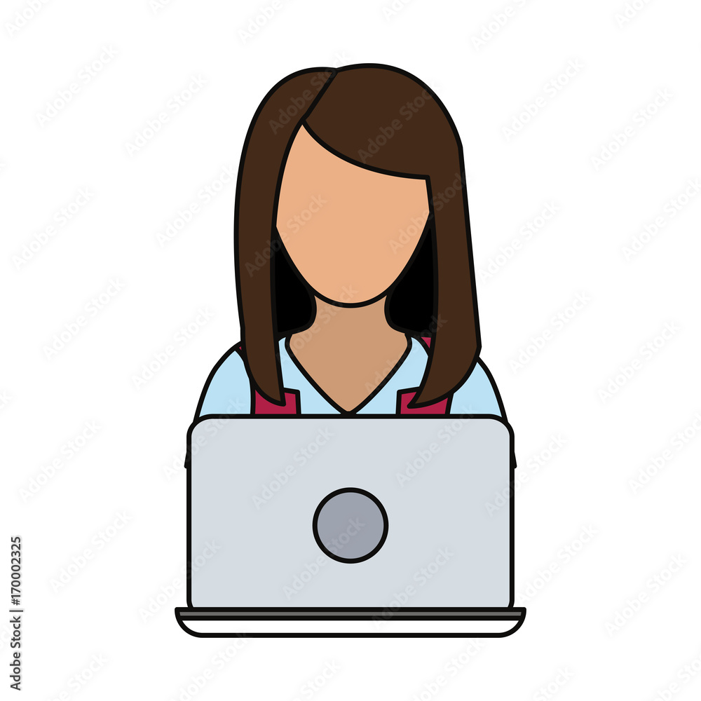 Woman Working At Computer Icon