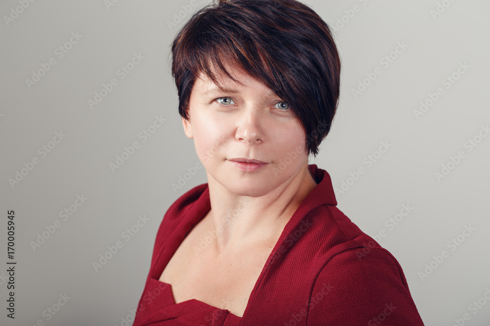Closeup portrait of beautiful smiling middle aged white caucasian ...