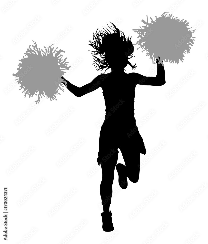 Cheerleader dancer figure vector silhouette illustration isolated. Cheer leading girl sport ...