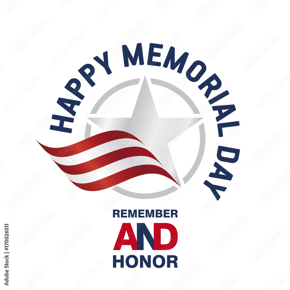 Happy Memorial Day USA logo star ribbon white background Stock Vector ...