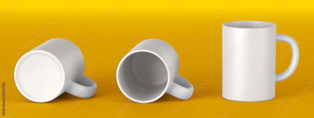 beautiful white ceramic mug. Front view, Lying on its side, the Bottom ...