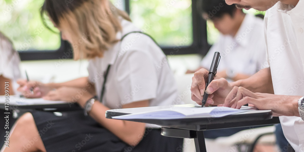 Education concept with college student's taking exam, having knowledge ...