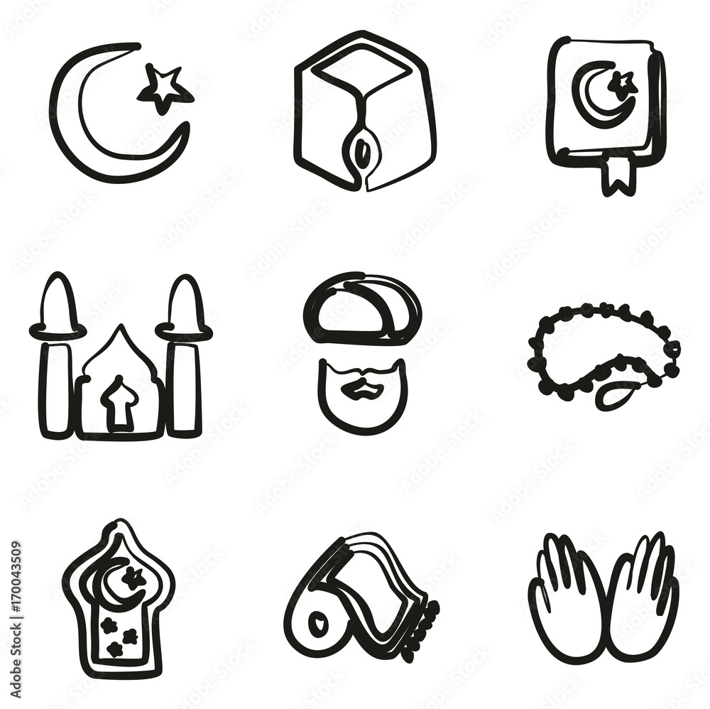 Islamic Religion Icons Freehand Stock Vector | Adobe Stock