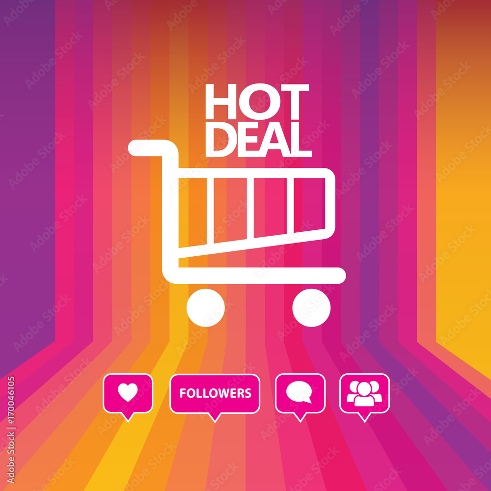 Sale banner. Hot Deal text logo design and followers icons, speech ...