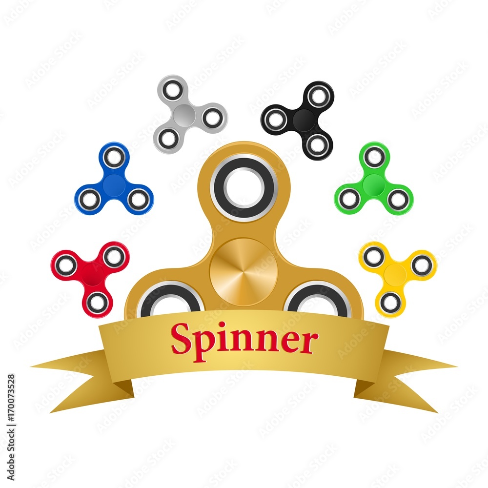 Color logo with sign for fidget spinner with golden, silver, blue, red ...