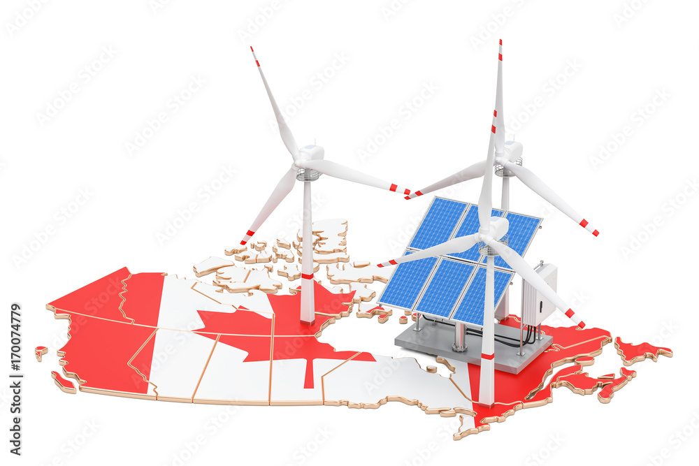 Renewable energy and sustainable development in Canada, concept. 3D ...