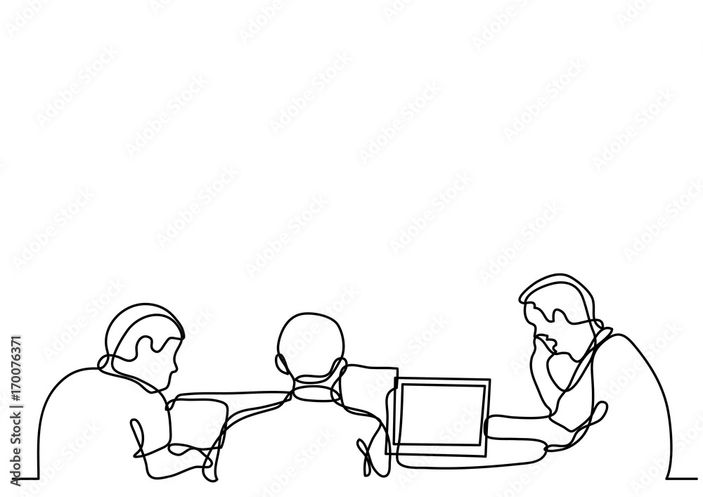 continuous line drawing of people working on laptop computers Stock ...