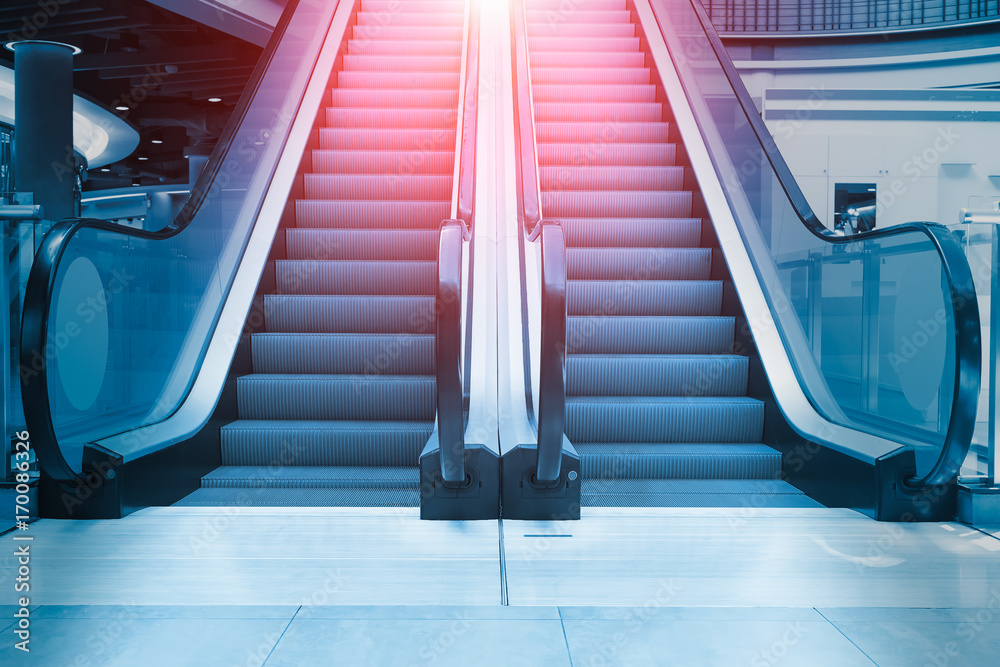 Foto de Empty escalator or moving stair. Also called stairway or ...
