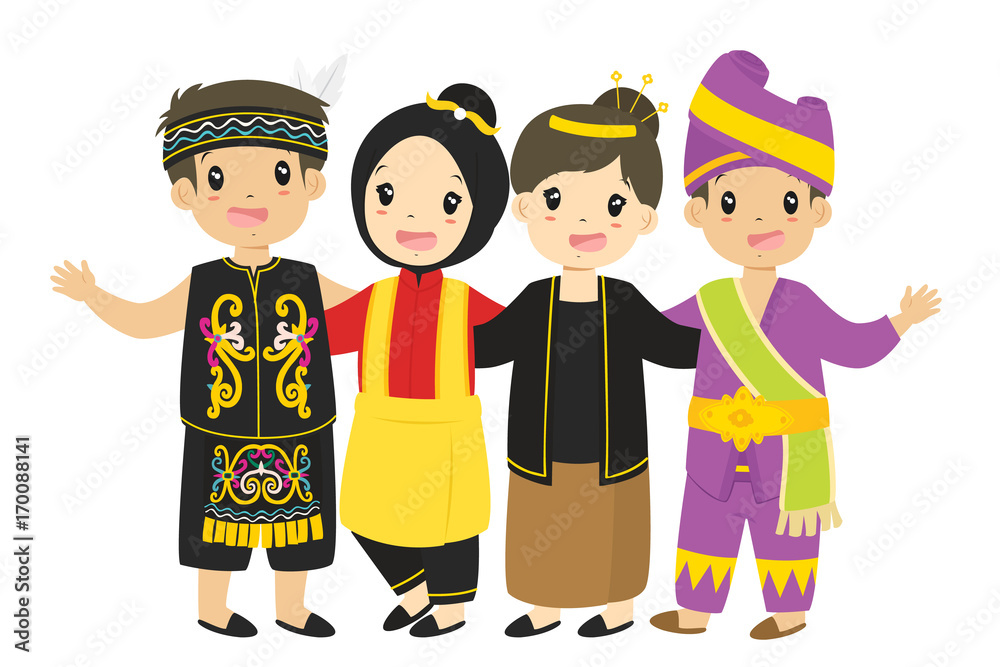 indonesian children wearing traditional dress cartoon vector Stock ...