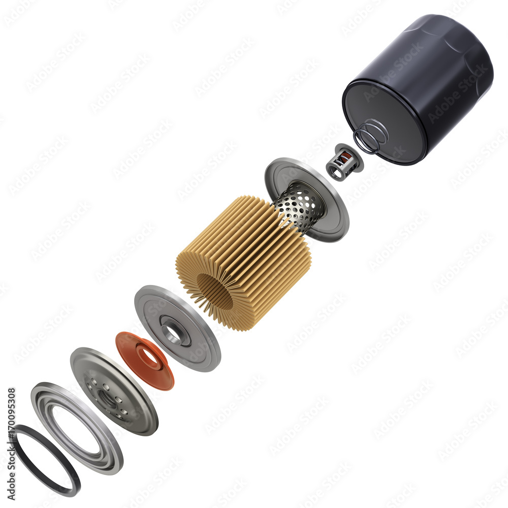 Exploded view of car oil filter isolated on white background Stock ...