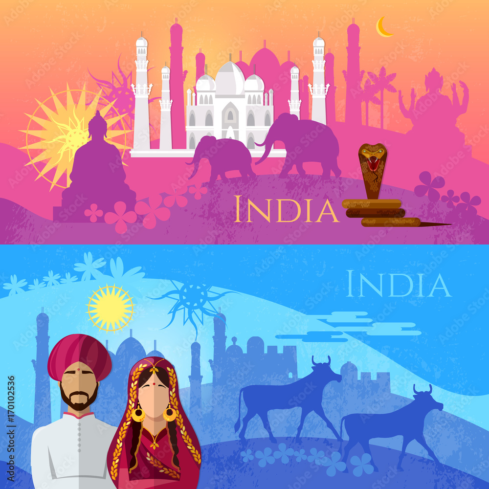 Travel to India banner. Culture, traditions, attractions and people of ...