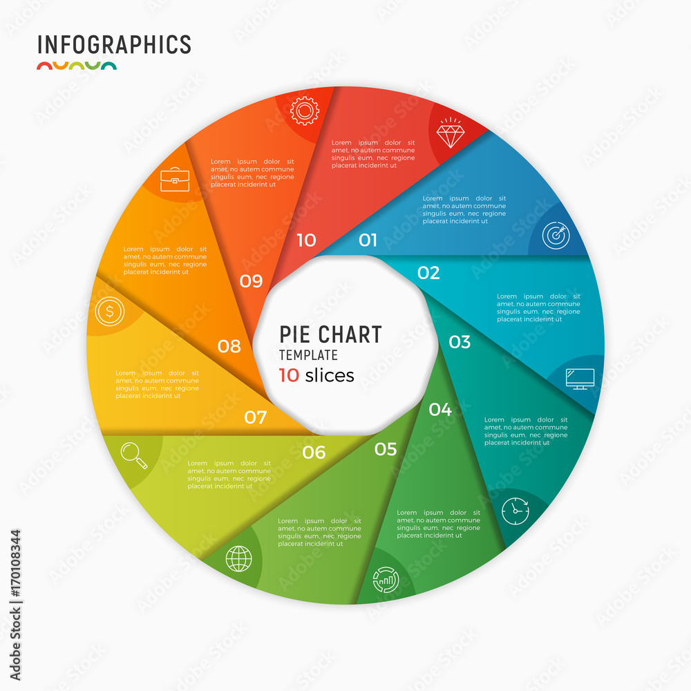 Vector circle chart infographic template. 10 options, steps, parts ...