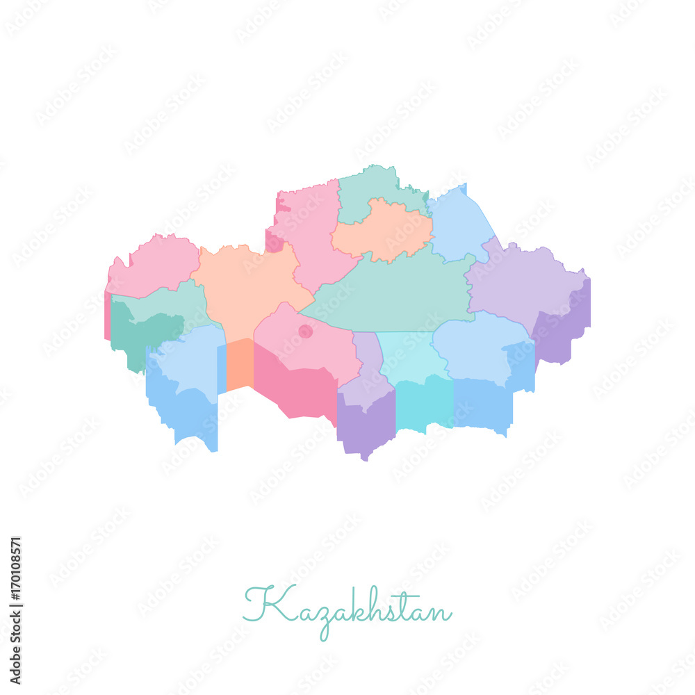 Kazakhstan region map: colorful isometric top view. Detailed map of ...