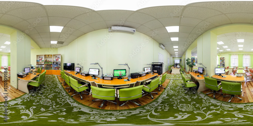 Panorama in interior modern computer class for children. Full spherical ...