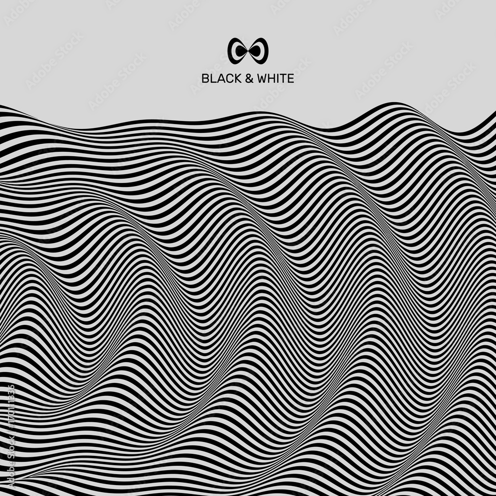 3D wavy background. Dynamic effect. Black and white design. Pattern ...
