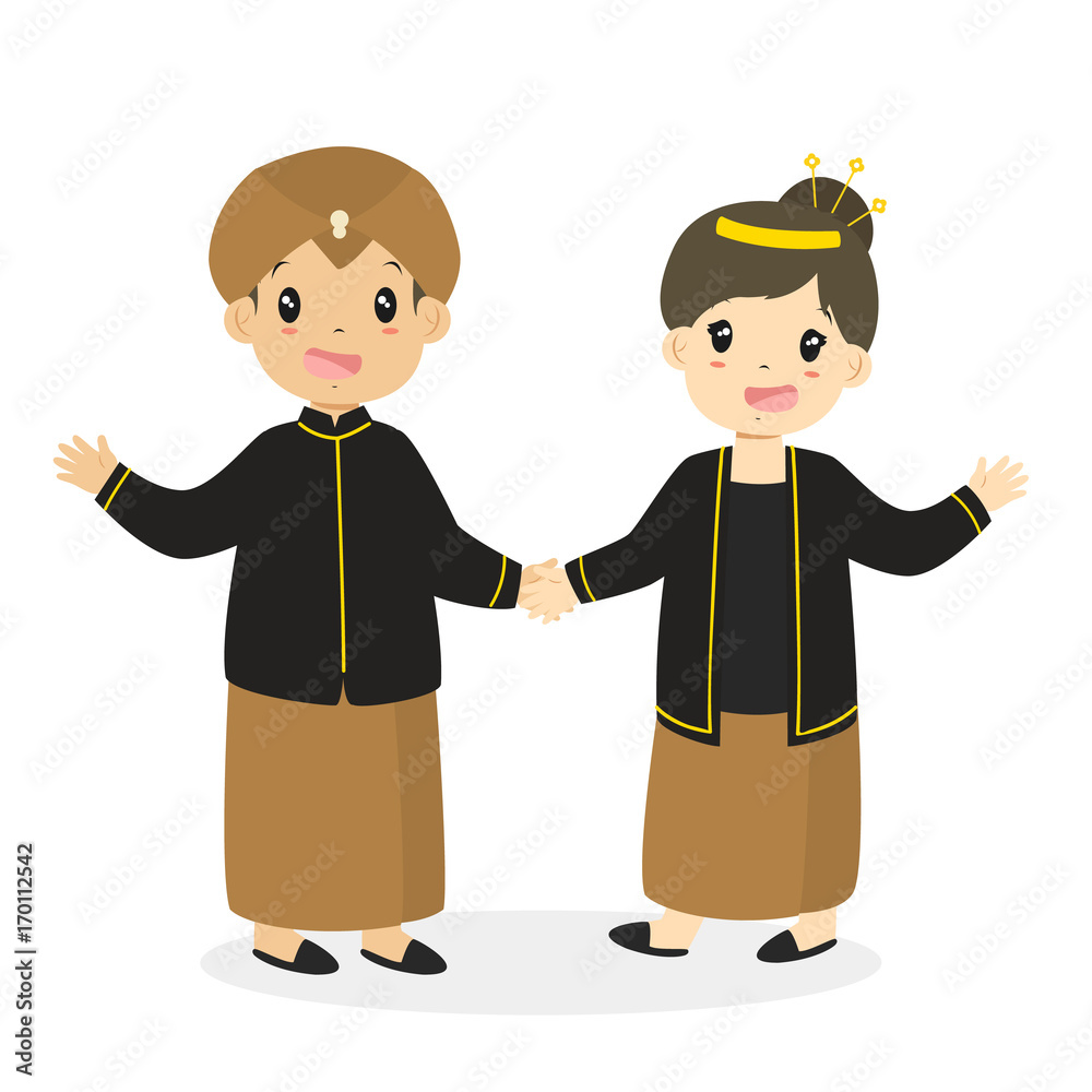 Javanese Traditional Costume Cartoon Style Illustrati