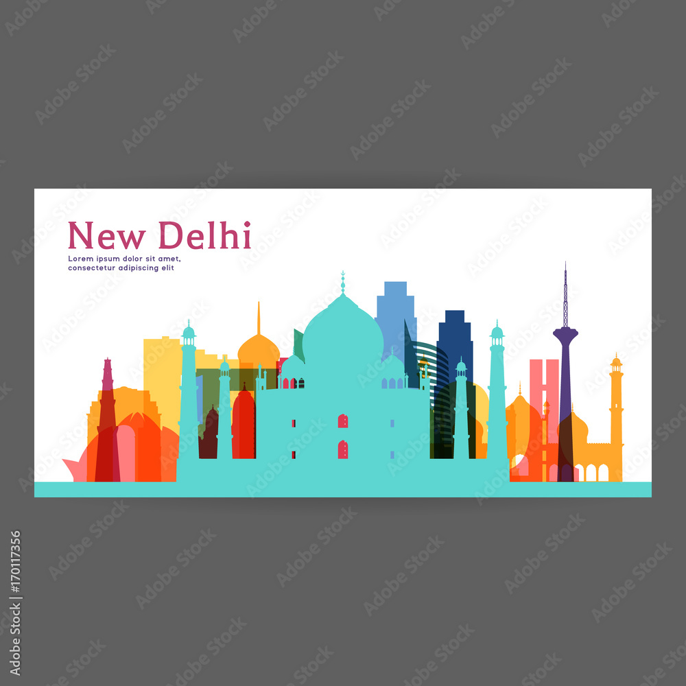 New Delhi colorful architecture vector illustration, skyline city ...