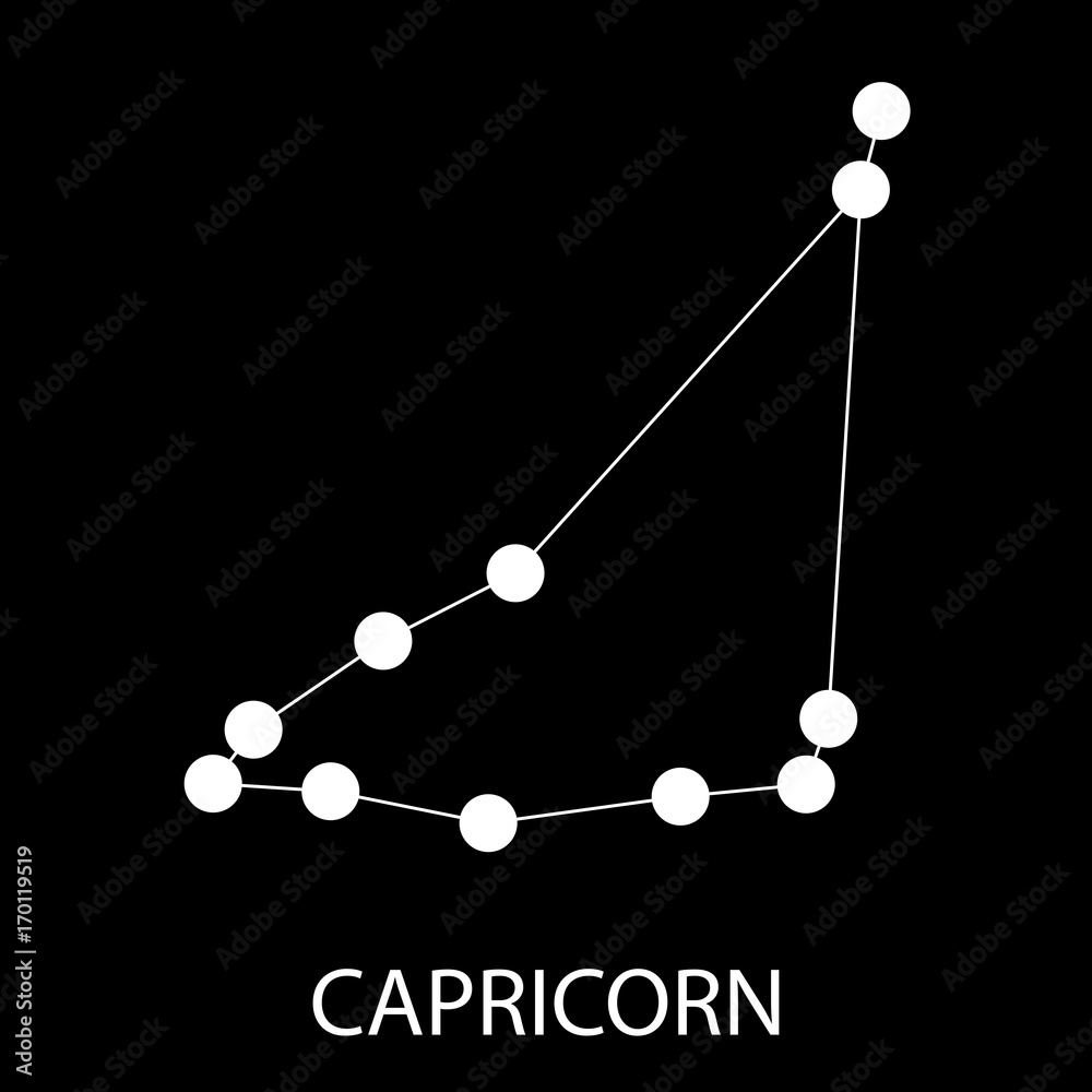Raster illustration. Zodiac sign Capricorn of the stars on black ...