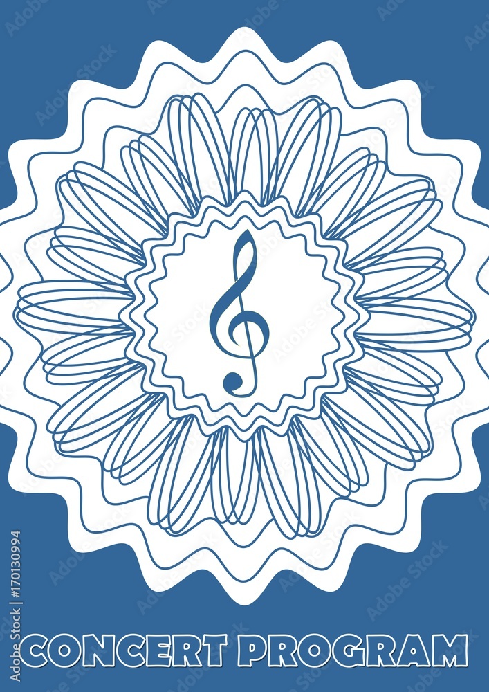 Concert program cover template with treble clef in abstract star shape ...