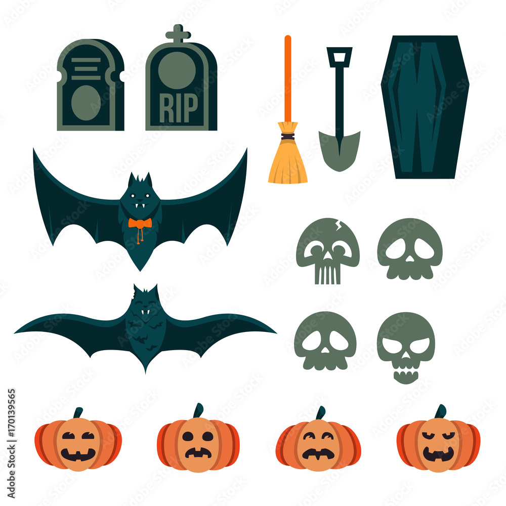 A collection of spooky halloween event decoration items and design ...