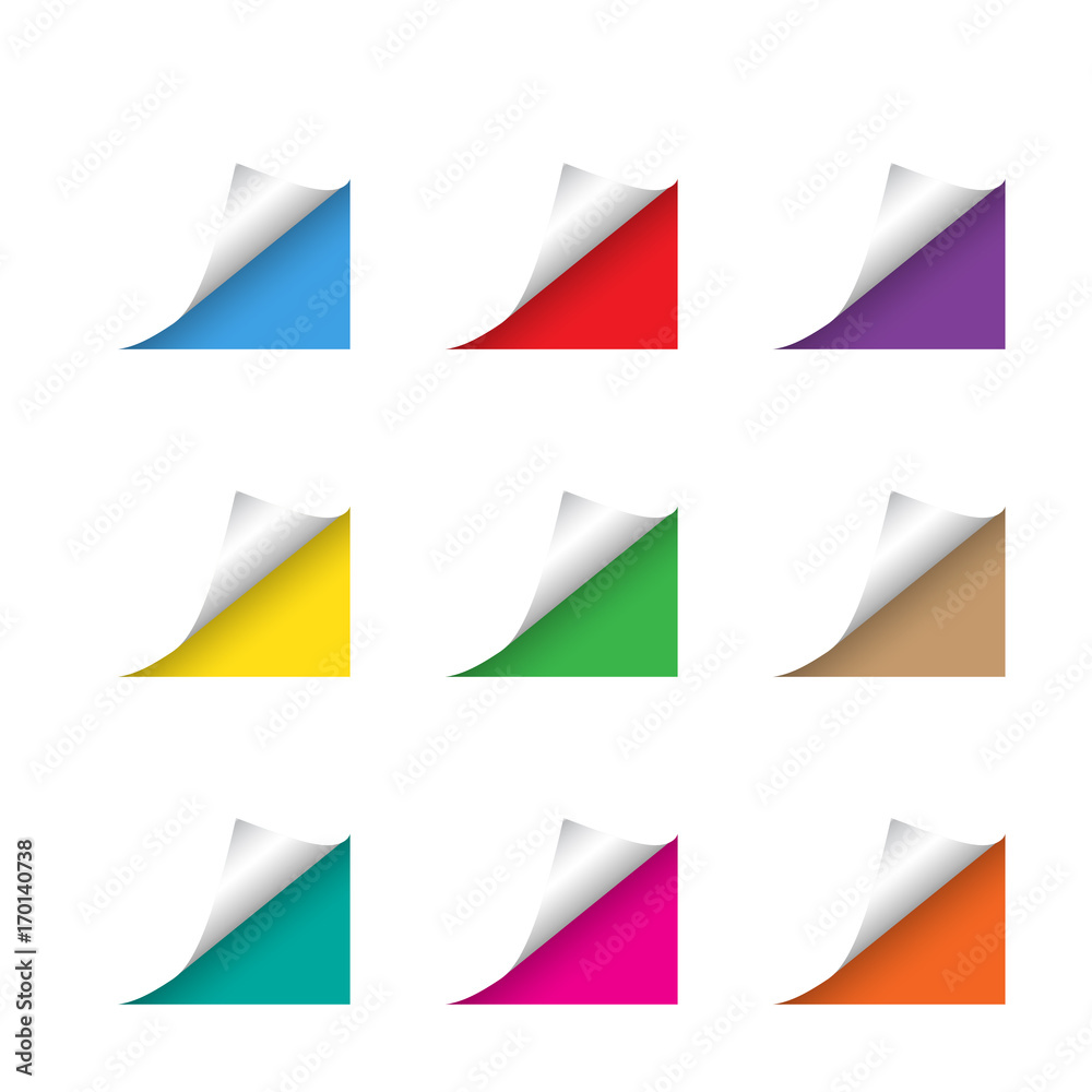 Vector realistic white paper corners set with soft shadow on white ...