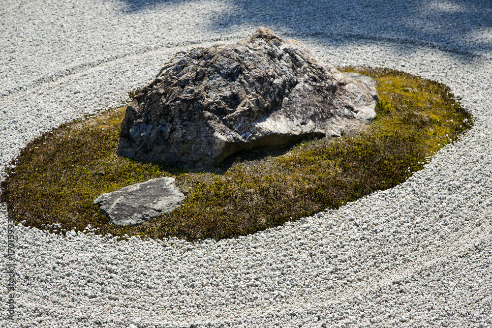 Japanese zen garden meditation stones in Ryoanji Temple is the site of ...